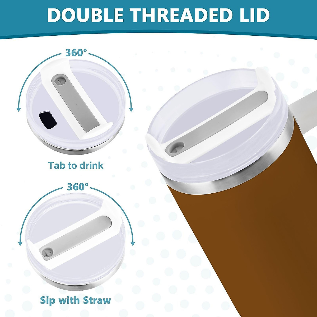 Emelivor Brown 40 oz Tumbler with Lid and Straw Insulated Tumblers with Handle Travel Coffee Mug Cup Large Water Bottles Cup for Hot or Ice Coffee Tea