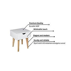 Mid Century Modern Nightstand – MDP Bedside Table Night Stand – Premium Quality Wood – Available in Black, White, Natural Wood – Single Drawer End Table – Contemporary Design