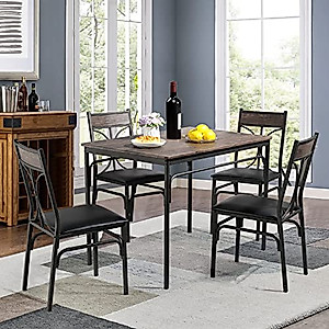 VECELO 5 Piece Kitchen Set Room,Dinette,Breakfast Nook,Industrial Style, Dining Table for 4, Retro BRN