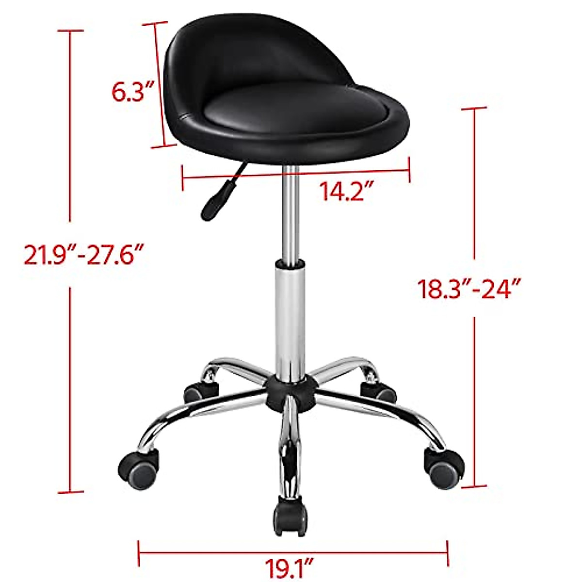 Yaheetech Height Adjustable Rolling Swivel Salon Stool Chair Hydraulic Ergonomic with Backrest Wheels for Tattoo Massage Facial Spa Manicure Dentist Clinic,Black