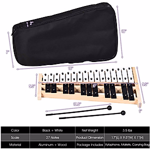 Giantex 27 Note Glockenspiel Xylophone, Percussion Instrument with Wood Base and 27 Metal Keys, Alto Full Size Glockenspiel Xylophone for Adults and Kids- Includes 2 Mallets and Carrying Bag