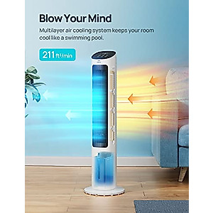 Dreo Evaporative Air Cooler, 40" Tower Fans that Blow Cold Air, Cooling Fan with 80° Oscillating, Ice Packs, Touch and Remote Control, 3 Modes, 3-Speed Quiet Floor Fan, White, Large, DR-HEC001-N