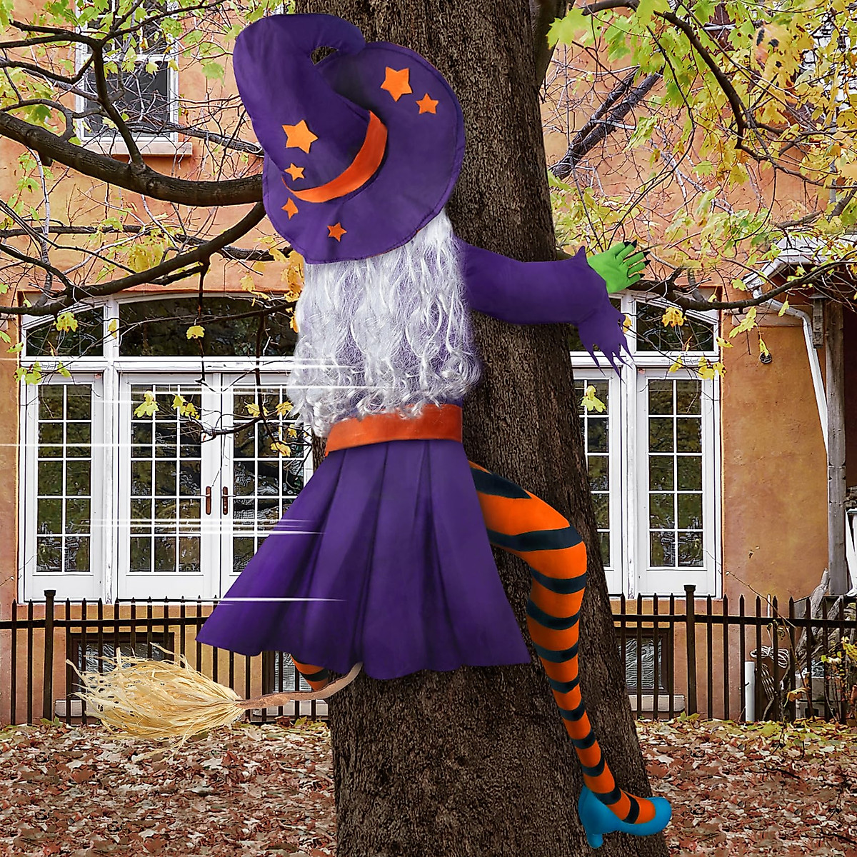 Crashing Flying Witch Halloween Decorations (63''H), Hanging into Tree Porch Pole Witches for Outdoor Front Yard Garden Patio Outside Party Decor