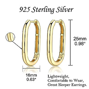 SILBERTALE Rectangle Hoop Earrings 925 Sterling Silver Gold Plated Paperclip Huggie Hoops U Link Earrings for Women