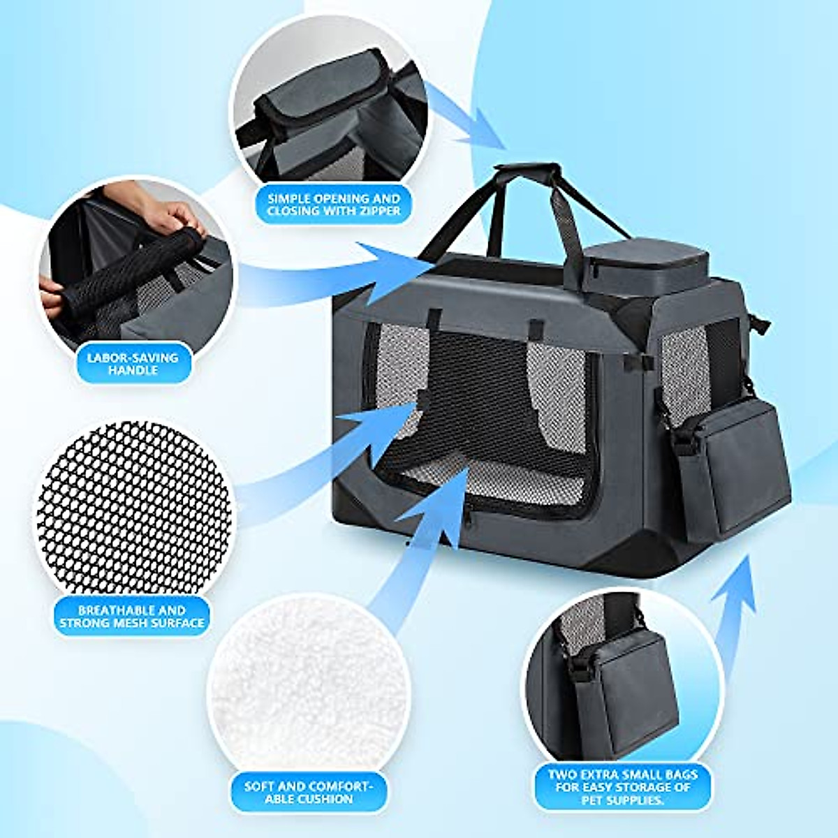 Hombanyan Portable Dog Crate, Collapsible Dog Travel Crate 32x23x23 Inches with Soft Warm Blanket,2 Bowls,2 Pockets,3 Breathable Meshes,Pet Carrier Bag for Cats Dogs Puppies Kittens Indoor & Outdoor…