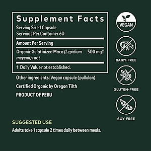 Gaia Herbs Maca Root - Caffeine-Free Natural Energy Supplement - Supports and Maintains Healthy Energy and Stamina - Made with Organic Maca Root (Lepidium meyenii) - 60 Vegan Capsules (30-Day Supply)