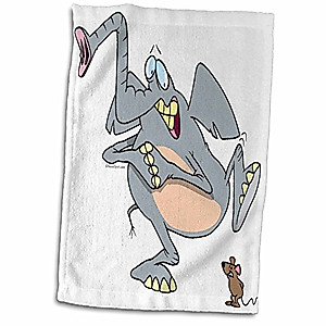 3dRose Dooni Designs Random Toons - Funny Elephant Afraid of Mouse - Towels (twl-104045-1)