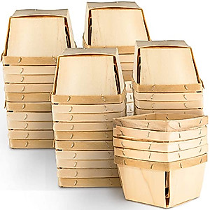 Top Home Store One Pint Wooden Gift Baskets (25 Pack); for Picking Fruit or Arts, Crafts and Decor; 4"x4"x2.5" Square Vented Wood Boxes