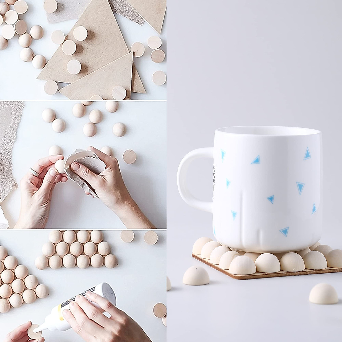 200pcs Half Wooden Beads, Unfinished Split Natural Round Wood Balls Loose Beads for DIY Craft Christmas Home Party Decorative Supplies (0.79Inch/20MM) ZX18200