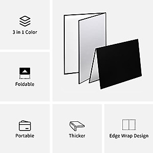 Meking 3 in 1 Photography Reflector Cardboard, 17 x 12 inches Folding Light Diffuser Board for Still Life, Product and Food Photo Shooting - Black, Silver and White, 2 Packs