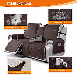 VANSOFY Loveseat Recliner Cover with Console 100% Waterproof Sofa Slipcovers Non-Slip Reclining Couch Covers Split Sofa Cover Furniture Protector for Pets, Dogs(Chocolate)