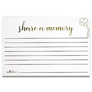 50 Share A Memory Cards 4" X 6" White with Gold Foil Note Card Write And Sign For Birthday Graduation Anniversary Wedding Celebration of Life Retirement Funeral Memorial Bridal Shower Game Party