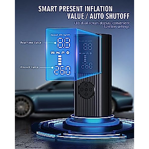 Tire Inflator Portable Air Compressor - 180PSI & 20000mAh Portable Air Pump, Accurate Pressure LCD Display, 3X Fast Inflation for Cars, Bikes & Motorcycle Tires, Balls.