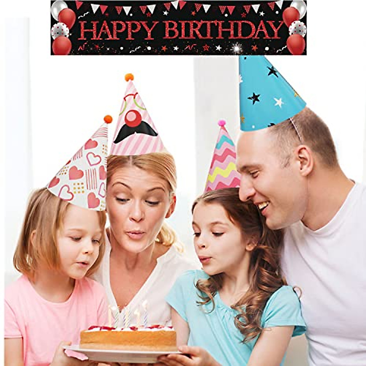 KEWEYA Black and Red Happy Birthday Banner Decorations Red Black Happy Birthday Backdrop Party Supplies for Men Women 16th 18th 21st 30th 40th 50th 60th 70th 80th Birthday Photo Background Sign Decor
