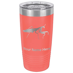 LaserGram 20oz Vacuum Insulated Tumbler Mug, Praying Mantis, Personalized Engraving Included (Coral)