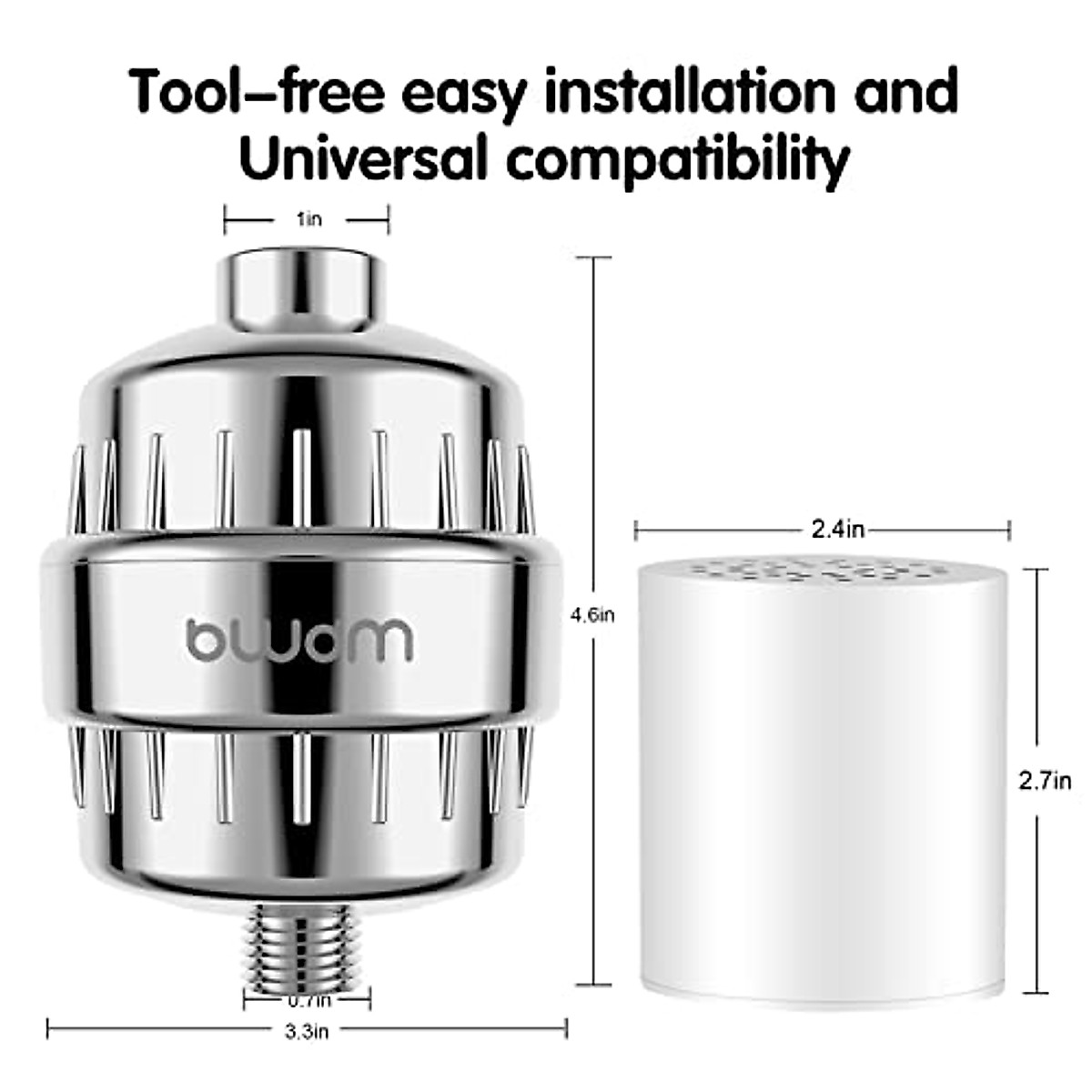 BWDM Shower Filter - Shower Head Filter - Hard Water Filter - 3 Cartridges Included, Remove Chlorine Heavy Metals and Sediments, Vitamin C Water Softener Reduces Dry Itchy Skin, Dandruff