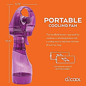 O2COOL Deluxe Handheld Battery Powered Water Misting Fan (Purple)