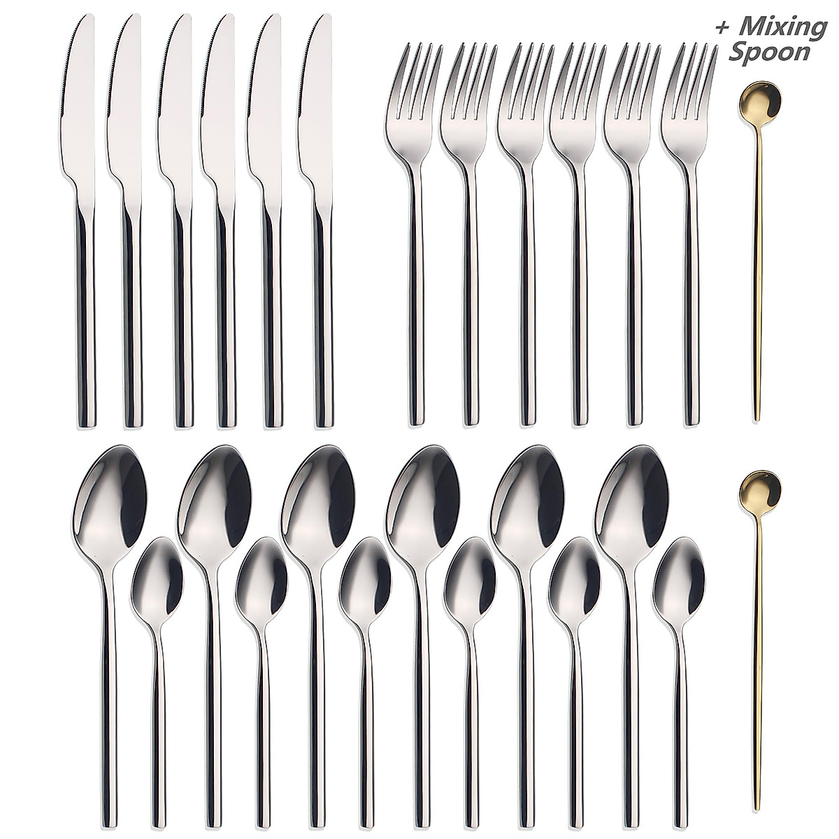 CHAAMFORGE 24 Piece Silverware Set For 6 Heavy duty 18/10 Stainless Steel Flatware Set Modern Design Knife/Fork/Spoon Mirror Polished Dishwasher Safe Cutlery Set with Gifts