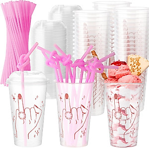 Vesici 48 Sets Bachelorette Party Cups 16 oz Bachelorette Party Decorations Rose Gold Ring Finger Reusable Cups Plastic Cups with 48 Lids 100 Straws for Bridal Shower Bridesmaid Party Gifts