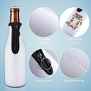 Sublimation Blanks Beer Bottle Cover Sleeves Neoprene Beer Cooler Covers Insulator Sleeve with Zipper for 12 oz/330 ml Bottles, Birthday Wedding Oktoberfest Party (White-6 Pcs)