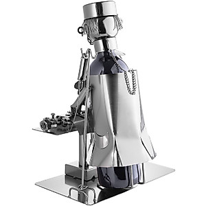 BRUBAKER Wine Bottle Holder 'Surgeon' - Table Top Metal Sculpture - with Greeting Card