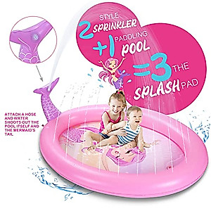 Splash Pad Kiddie Pool,Sprinkler for Kids,Inflatable Swimming Pool for Toddler Child,Outdoor Water Toys for 1 2 3 4 5 Years Old (Mermaid)
