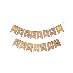 Mandala Crafts Burlap Recien Casados Banner - Recien Casados Sign Newly Weds Banner – Spanish Just Married Banner for Wedding Party Backdrop