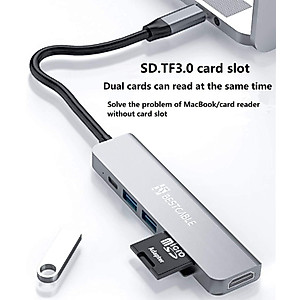 BEST CABLE USB C Hub Multiport Adapter - 6 in 1 Portable with 4K HDMI Output, 2* USB 3.0 Ports, SD/TF Card Reader,USB C 100W PD, Compatible with MacBook Pro, XPS More USB C Devices