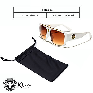 White & Gold Kleo Flat Top Hip Hop Rapper Retro Aviator Sunglasses w/ Brown Lenses