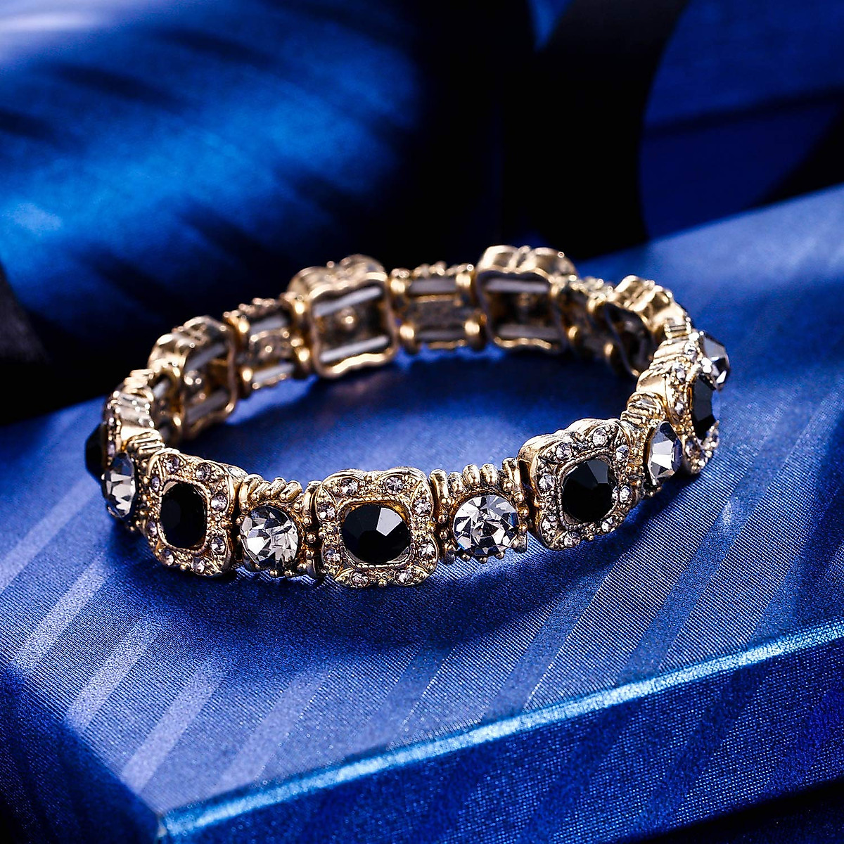 EleQueen Women's Wedding Bridal Vintage Inspired Black Austrian Crystal Tennis Bracelets