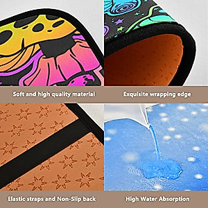 4PCS Bright Psychedelic Mushrooms Shower Curtain Set with Non-Slip Rugs, Toilet Lid Cover and Bath U-Shaped Mat, Bathroom Decor Set Accessories Waterproof Shower Curtain Sets with 12 Hooks