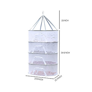 Knchy Hanging Mesh Drying Rack, 4 Layer Collapsible Drying Net Rack Large Clothes Dry Basket with U Shape Zipper, Indoor and Outdoor Plants Dryer for Shrimp, Fish, Fruit, Vegetable, Herb Dehydrating