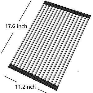 Roll up Dish Drying Rack Over The Sink Dish Drying Rack Portable Stainless Still Rolling Rack Folding Dish Drainer Sink Rack Mat Dish Drying Rack for Kitchen Sink Counter (17.8''LX11.2''W, Black)