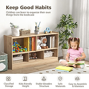 IFANNY Toy Storage Organizer, 2-Tier Kids Bookshelf, 5 Cube Kids' Bookcases, Cabinets & Shelves, Wooden Toy Shelf Organizer, Small Book Shelf for Kids Rooms, Playroom, Classroom, Nursery (Natural)