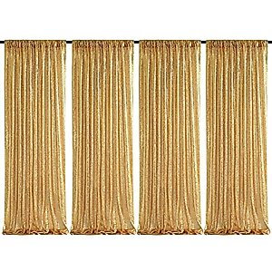 SoarDream Sequin Backdrop Curtain 4 Panels 2ftx8ft Wedding Ceremony Background Backdrop Glitter Shimmer Fabric Gold Backdrop Drapes
