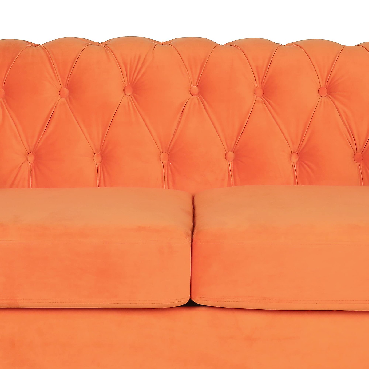 RARZOE Traditional Chesterfield Loveseat Sofa, Modern Vintage Chesterfield Button Tufted Velvet Couch with Nailhead Trim Scrolled Arms for Living Room Bedroom Office(Orange)