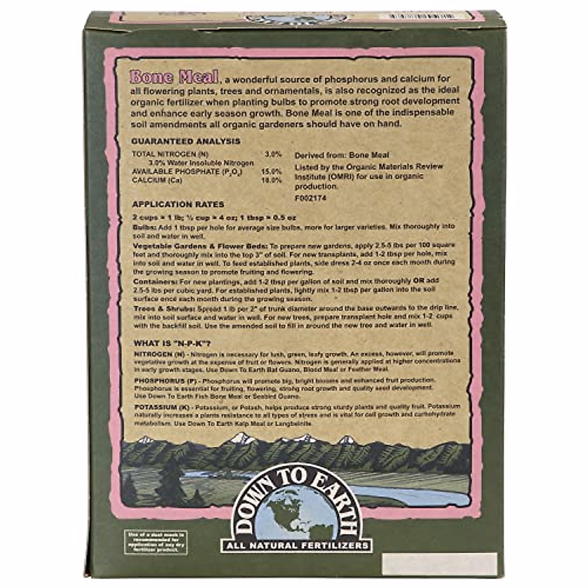 Down to Earth Organic Bone Meal Fertilizer 3-15-0, 5 lb