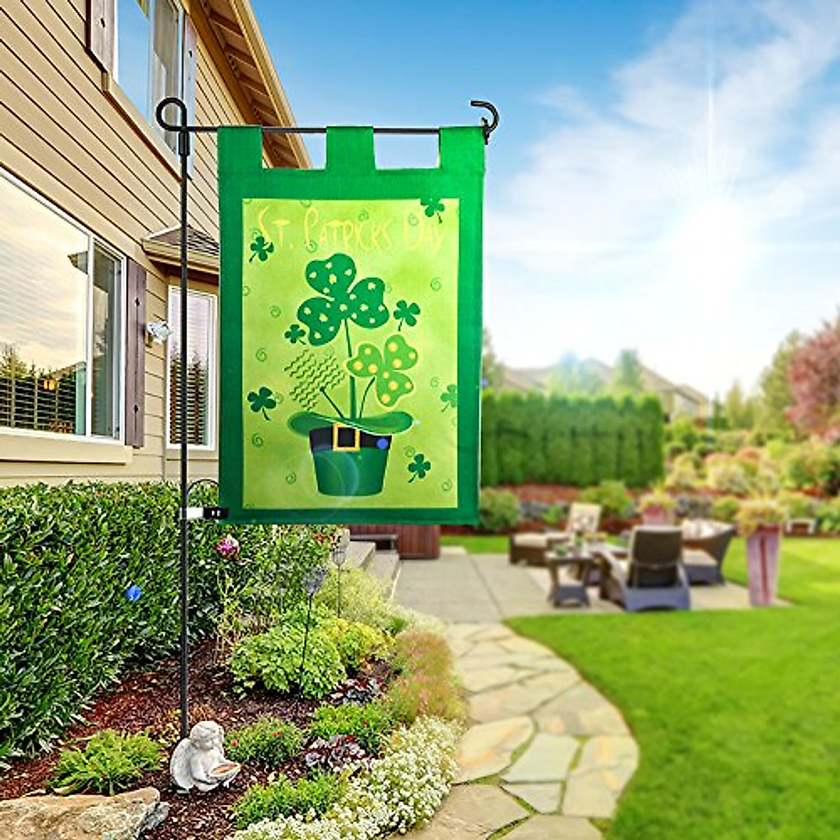 KUUQA Happy St. Patrick's Day Garden Flag Decorative Clovers Irish Green Shamrocks 12 x 18 Inches for Garden and Home Decorations