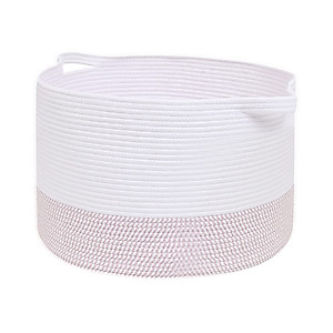 Volhouim XXXLarge Cotton Rope Basket for Organizing Baby Laundry Basket for Blankets Living Room Blanket Basket Cotton Rope Basket with Handle Collapsible Woven Basket Baby Toy Bin， 22"x14" ,Pink