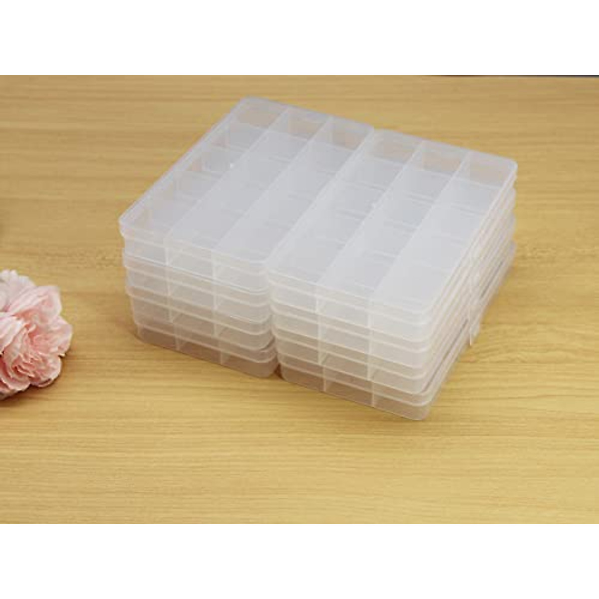 JESEP YONG 8 packs Plastic Organizer Box 15 Grids Clear Storage Container Jewelry Case with Fixed Dividers for Beads Art DIY Crafts Jewelry Fishing Tackles (8pcs 15 Grids Box)