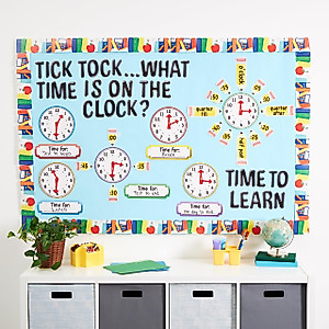 Eureka 'Telling Time' Bulletin Board Analog Clock Practice, 4pc, 17'' W x 24'' L, Model Number: 847423-AWZM