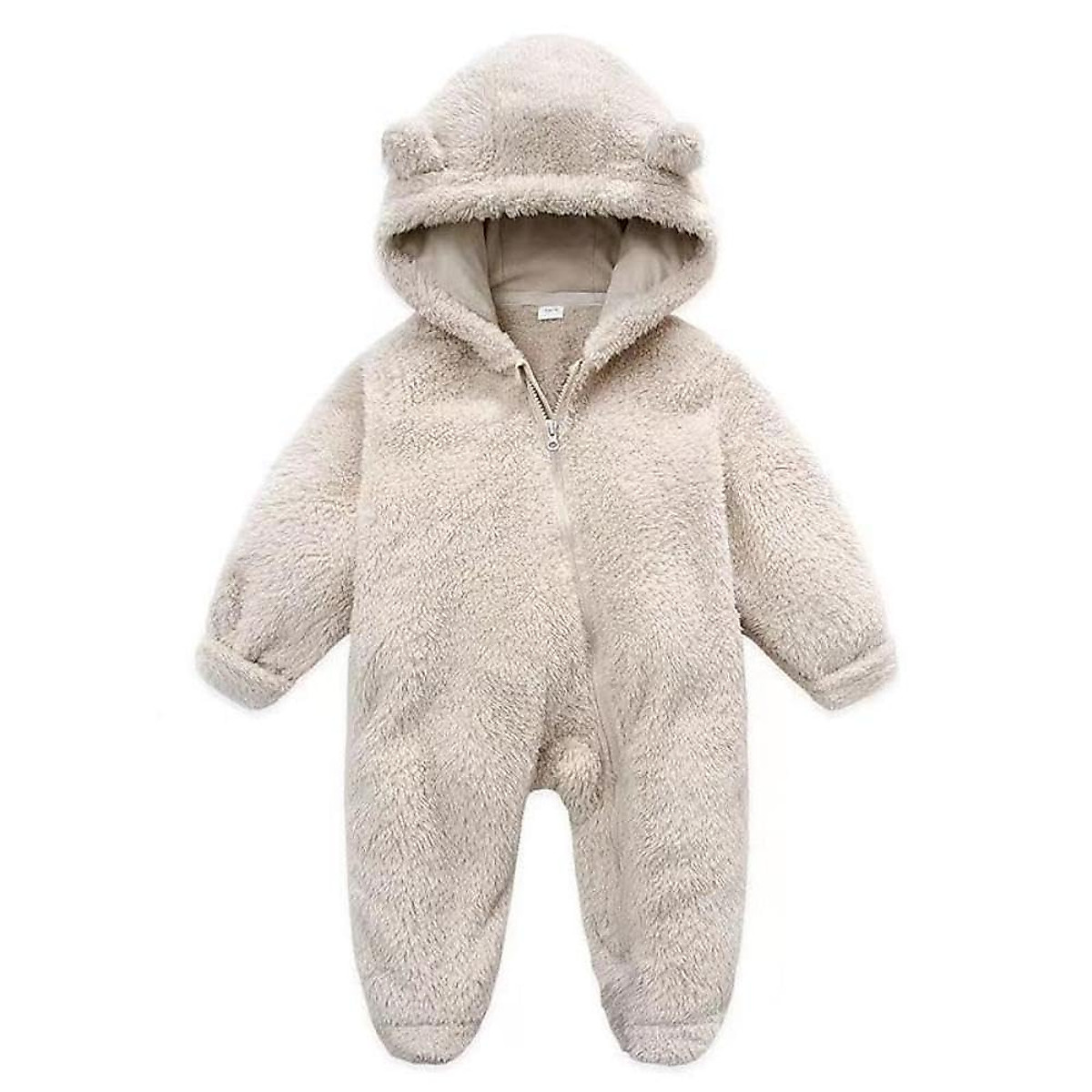 UVIPC Newborn Baby Fleece Footie Snowsuit Winter Onesie Cartoon Bear Warm Hooded Outfits for Girls Boys