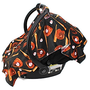 Dear Baby Gear Deluxe Reversible Car Seat Canopy, Custom Minky Print, Baseball Bat Glove