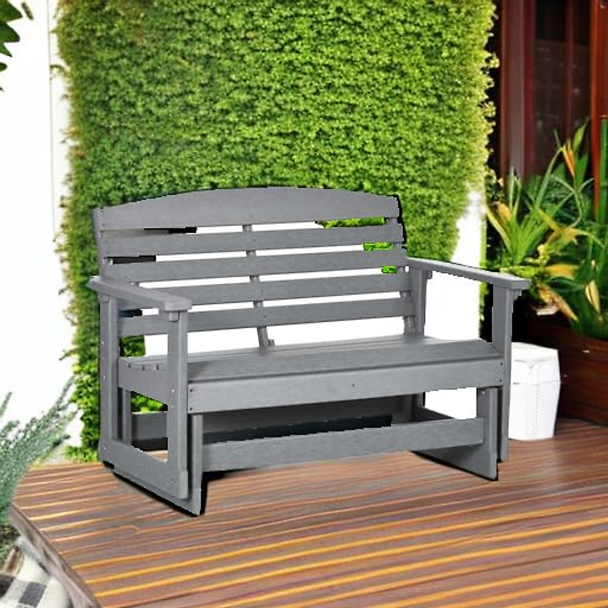 Outsunny 2-Person Outdoor Glider Bench Patio Double Swing Rocking Chair Loveseat w/Slatted HDPE Frame for Backyard Garden Porch, Light Gray
