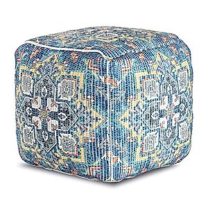 Anji Mountain Square Pouf , 20" x 20" x 20", Blue and Gray