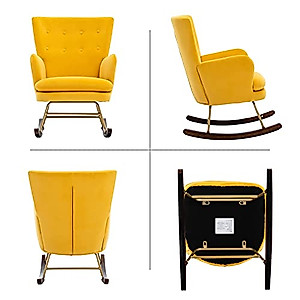 HEAH-YO Comfy Nursery Rocking Chair, Modern Glider Rocker Chair with Armrest, Upholstered Relax Velvet Lounge Chair with Thick Cushion for Living Room, Yellow