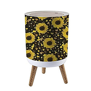 KSYGYFRUDE Small Trash Can with Lid Sunflower Sunflower Heart Isolated White Round Garbage Can Press Cover Wastebasket Wood Waste Bin for Bathroom Kitchen Office 7L/1.8 Gallon