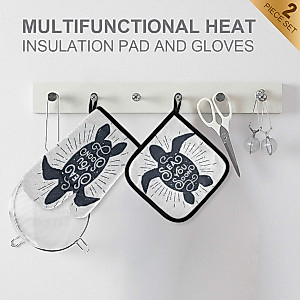 ALAZA Vintage Nautical Sea Turtle Oven Mitts and Pot Holders Sets Heat Resistant Kitchen Oven Gloves Potholder for Cooking Baking Grill