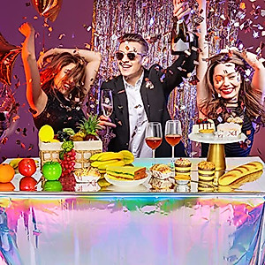 1 Pack Iridescence Plastic Tablecloths Shiny Disposable Laser Rectangle Table Covers Holographic Foil Tablecloth Iridescent Party Decoration Birthday Bridal Wedding Christmas 54" x 108"(Laser)