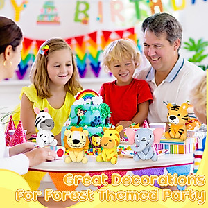 6 Pcs Mini Stuffed Forest Animals Jungle Bulk Plush Animal Toys 4 Inch Cute Plush Elephant Lion Giraffe for Baby Shower Christmas Birthday Gift Stuffer Animal Themed Party Decoration